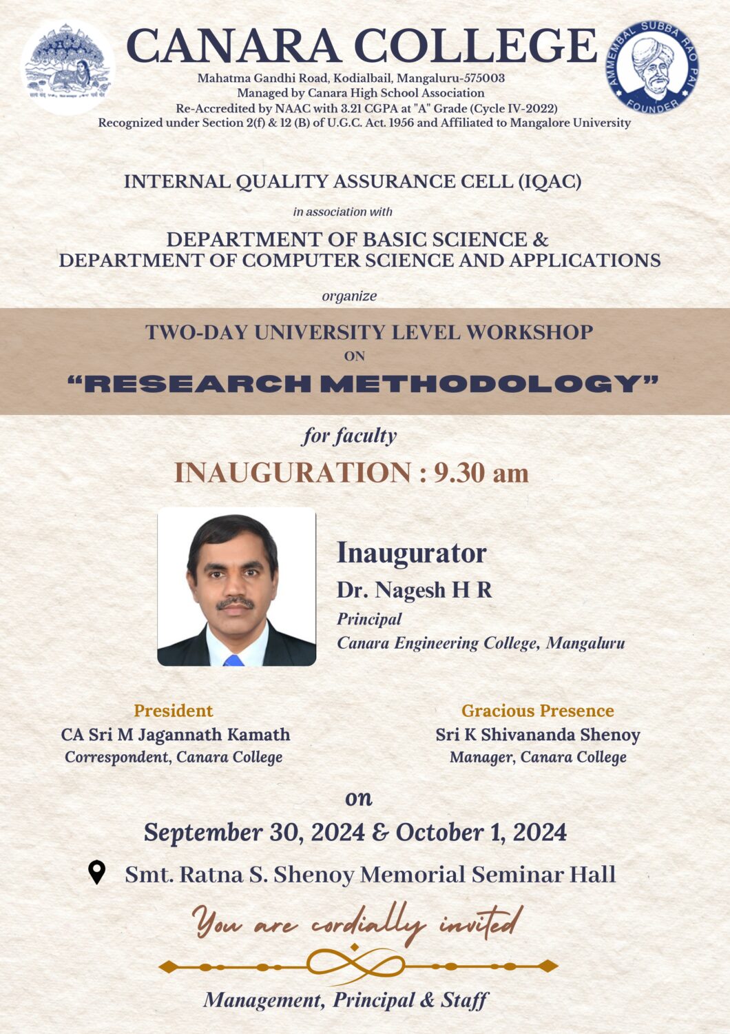 Two-day University Level Workshop on “Research Methodology” | Canara ...